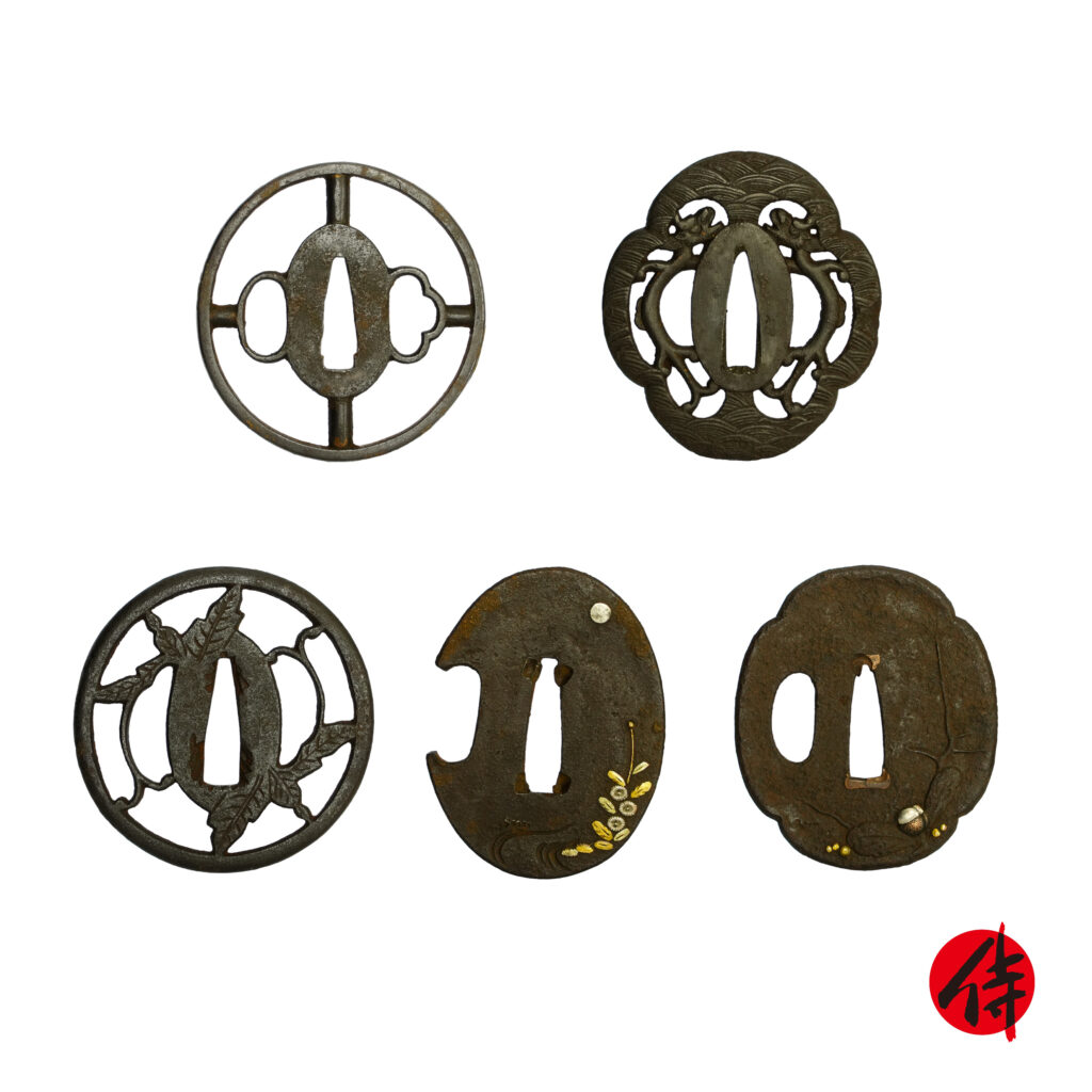 Edo period antique Tsuba Set for Samurai Sword (T-602) - (T-605 ...