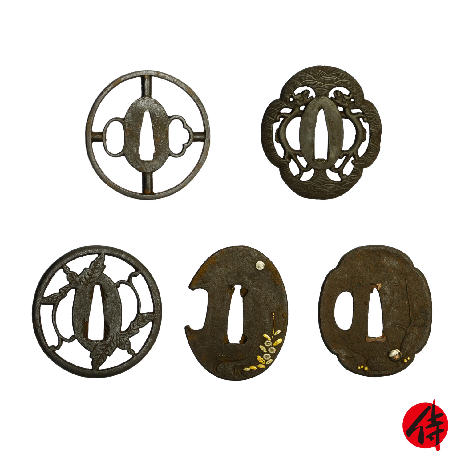 Edo period antique Tsuba Set for Samurai Sword (T-602) - (T-605 ...