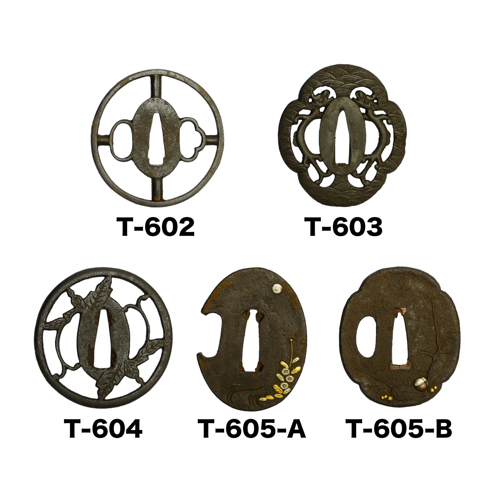 Edo period antique Tsuba Set for Samurai Sword (T-602) - (T-605 ...