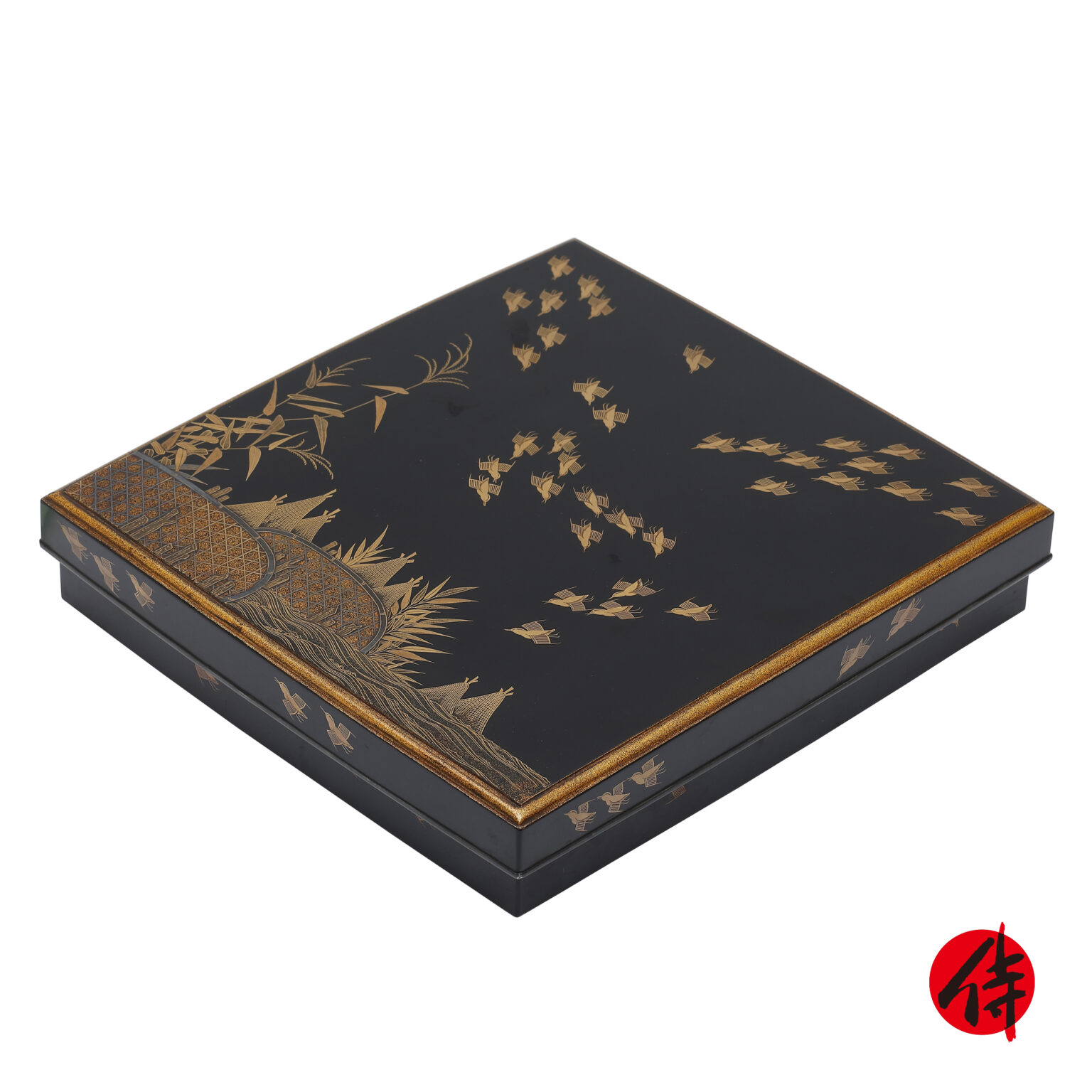 Japanese lacquer box-Makie Suzuri Bako Jakago Chidori Zu (Suzuribako-14 ...